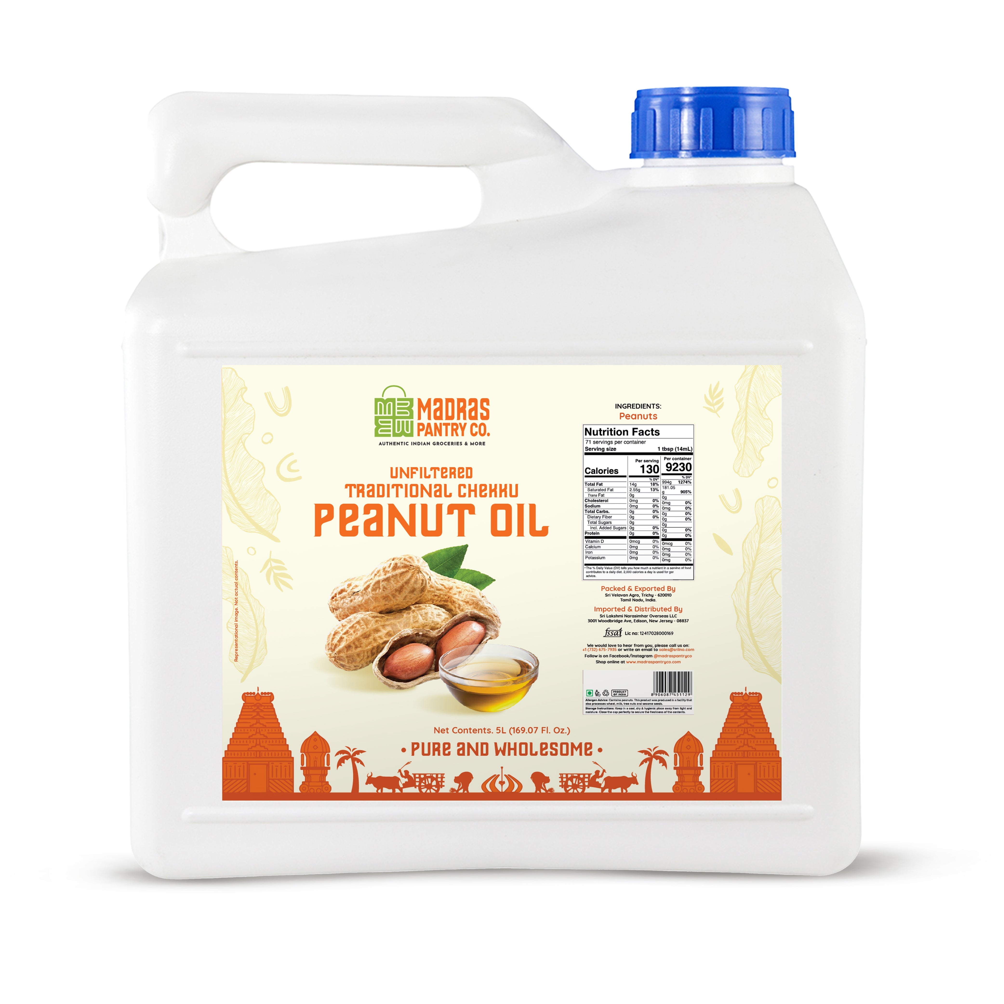 Traditional Chekku Peanut Oil - Madras Pantry Co - 5L - Bliss Tree IL